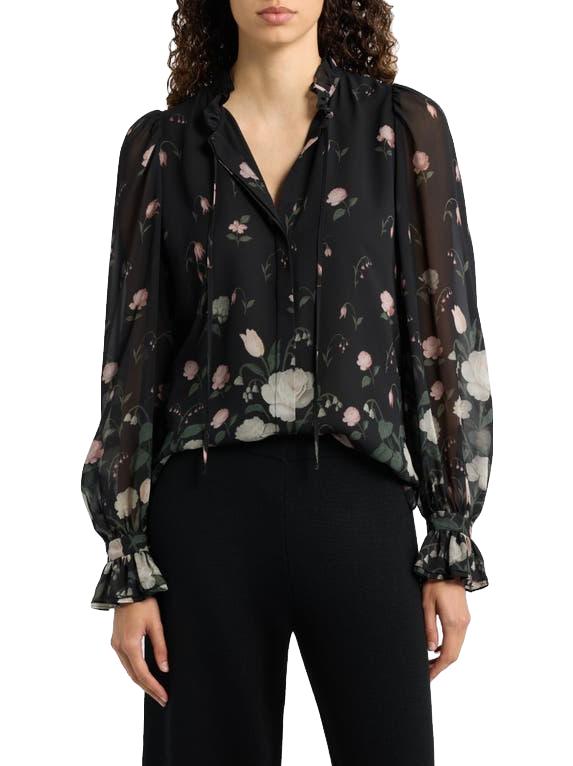 KOBI HALPERIN KOBI HALPERIN Jack Floral Ruffle Tie Neck Blouse